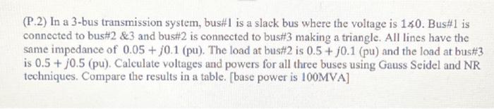 Solved (P.2) In a 3-bus transmission system, bus#1 is a | Chegg.com