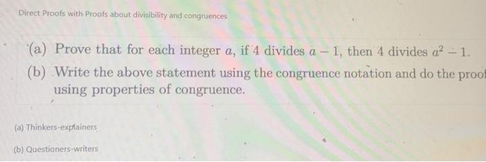 Solved Direct Proofs with Proofs about divisibility and | Chegg.com
