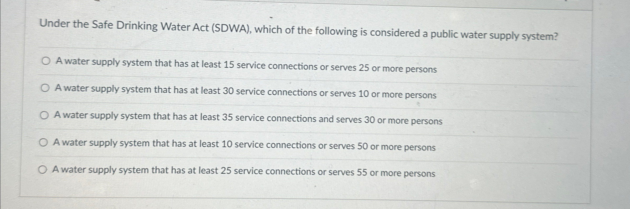 Solved Under the Safe Drinking Water Act (SDWA), ﻿which of | Chegg.com