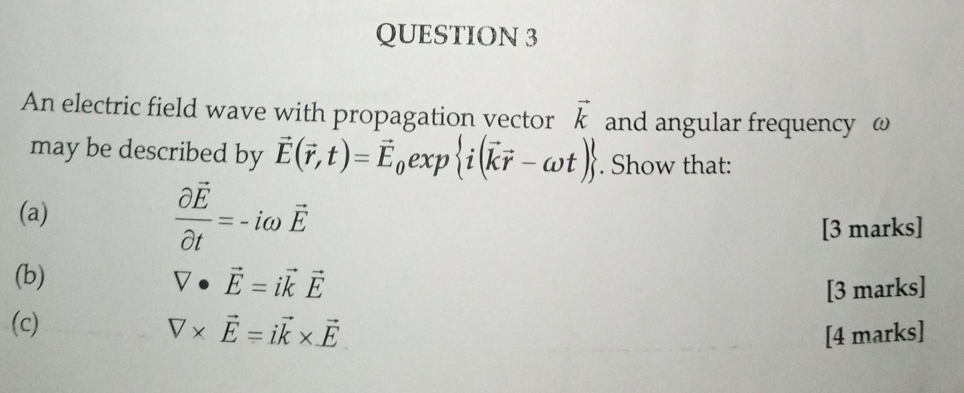 Solved An electric field wave with propagation vector k and | Chegg.com