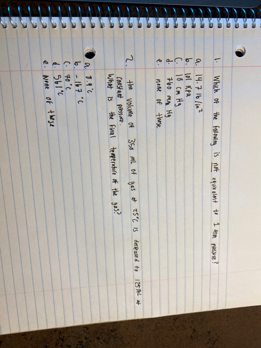 Solved 1. Which of the following is not equivalent to 1 atm | Chegg.com