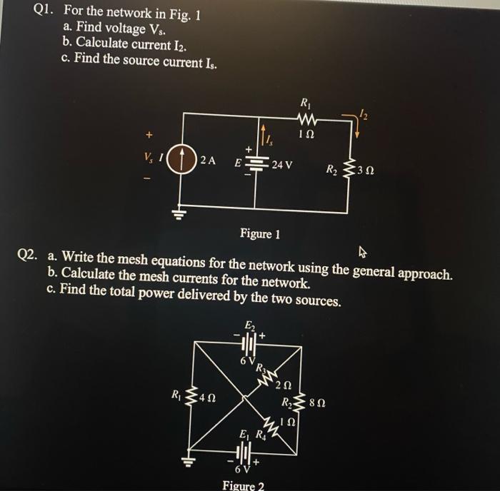 Solved Q1. For the network in Fig. 1 a. Find voltage Vs. . | Chegg.com