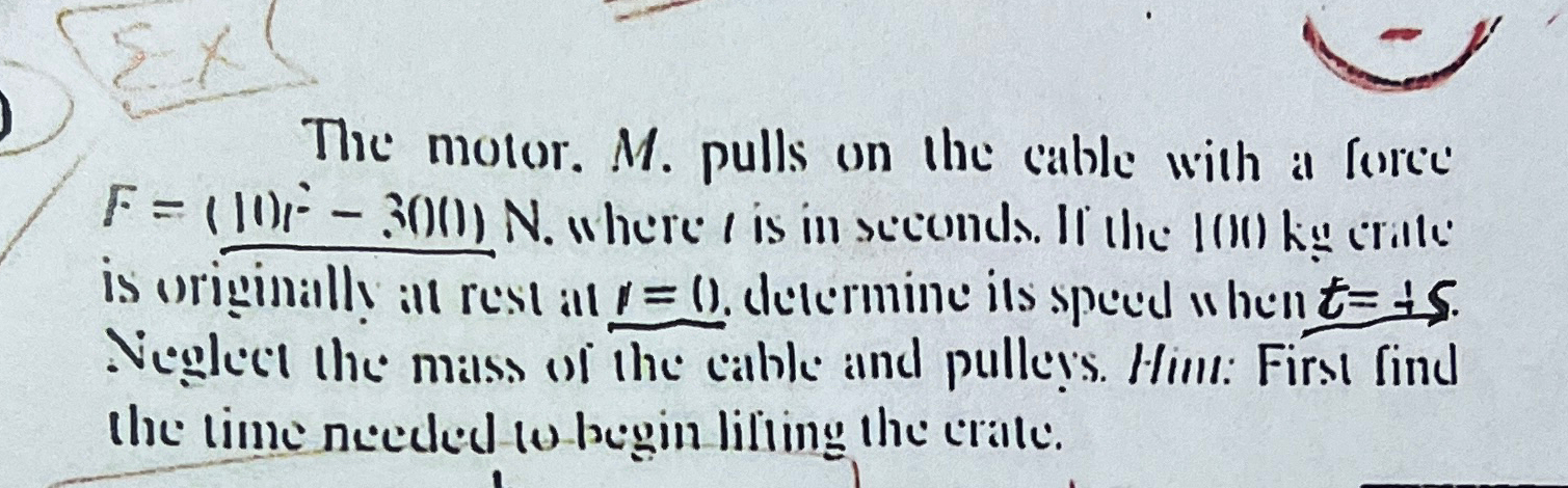 Solved The motor. M. ﻿pulls on the eable with a force | Chegg.com