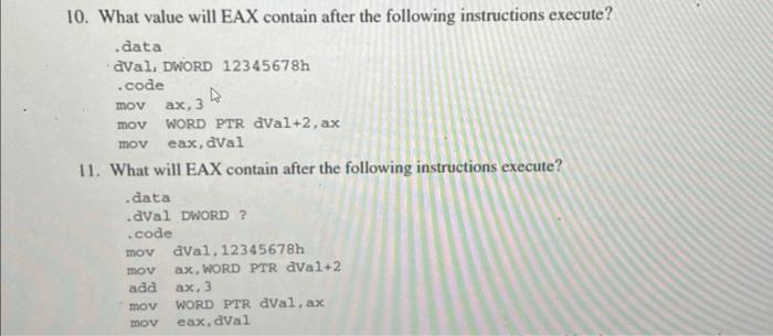 10. What value will EAX contain after the following | Chegg.com
