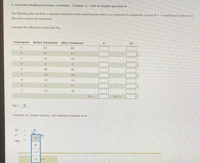 Solved 3. Gravetter/Wallnau/Forzano, Essentials - Chapter 11 | Chegg.com