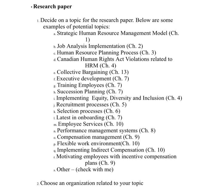 HUMAN RESOURCEplease write a reasearch paper on one | Chegg.com