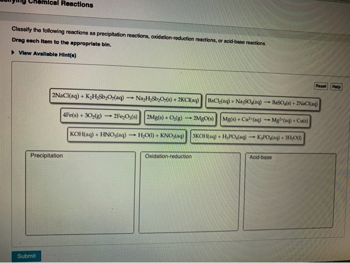 Solved nyny Chemical Reactions Classify the following | Chegg.com Solved nyny Chemical Reactions Classify the following | Chegg.com