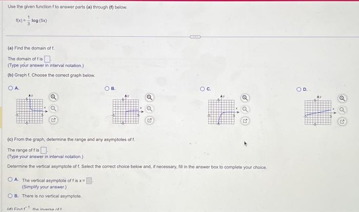 Solved Use The Given Function F To Answer Parts A Through