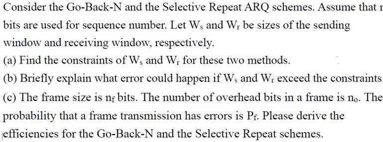 Solved Consider the Go-Back-N and the Selective Repeat ARQ | Chegg.com