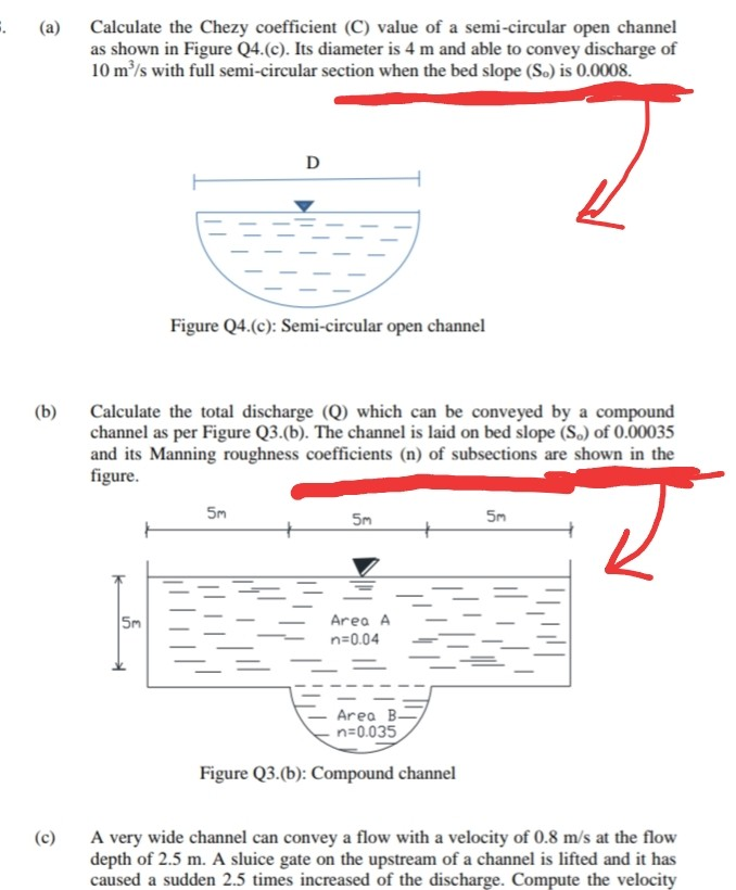 Solved Calculate the Chezy coefficient (C) value of a | Chegg.com