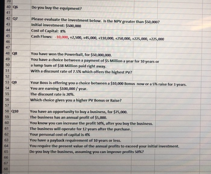 Solved 2 Excel on-line Problems using payback and discounted | Chegg.com