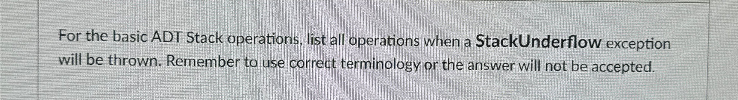 Solved For the basic ADT Stack operations, list all | Chegg.com