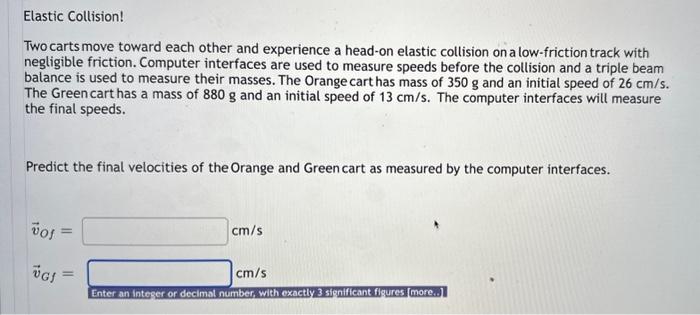 Solved Elastic Collision! Two carts move toward each other | Chegg.com