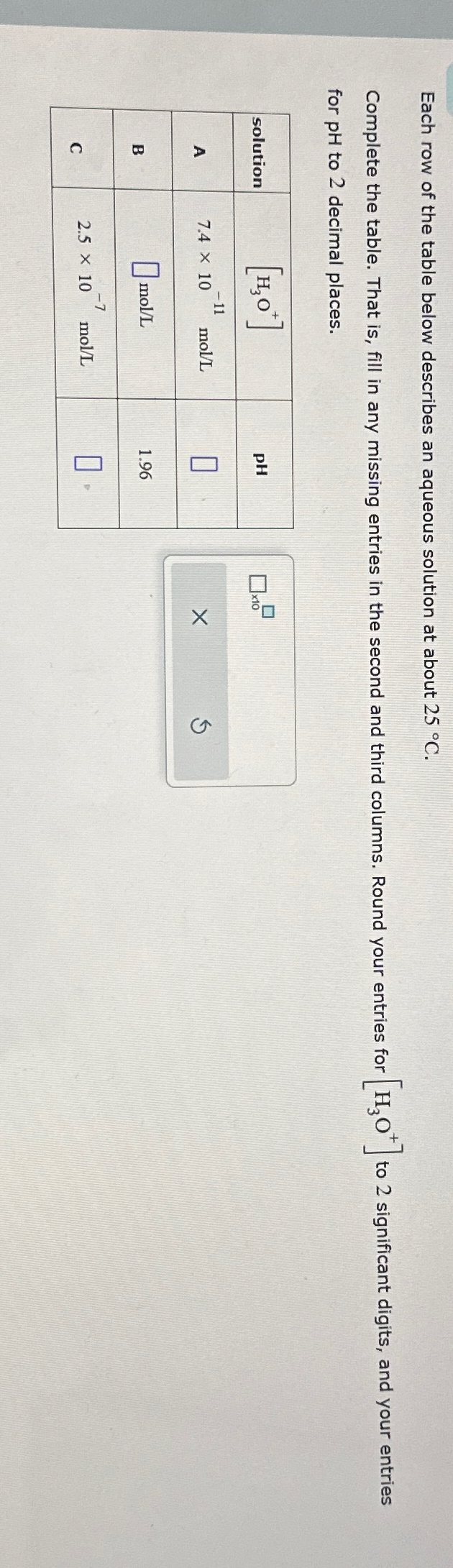 Solved Each row of the table below describes an aqueous | Chegg.com