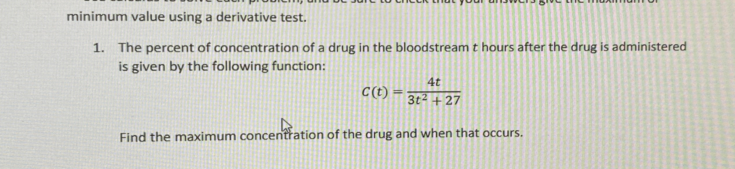 Solved The percent of concentration of a drug in the | Chegg.com