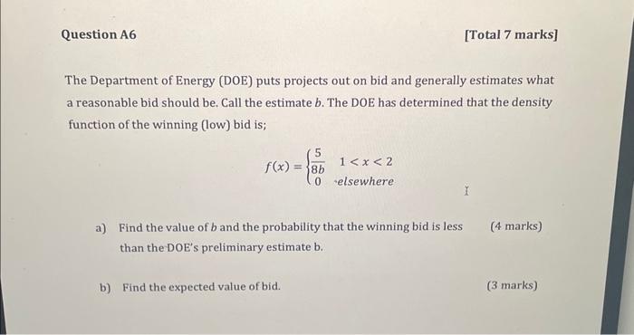 Solved The Department of Energy (DOE) puts projects out on | Chegg.com