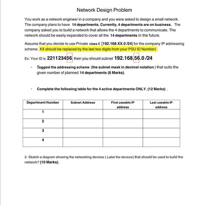 Network Design Problem You work as a network engineer | Chegg.com