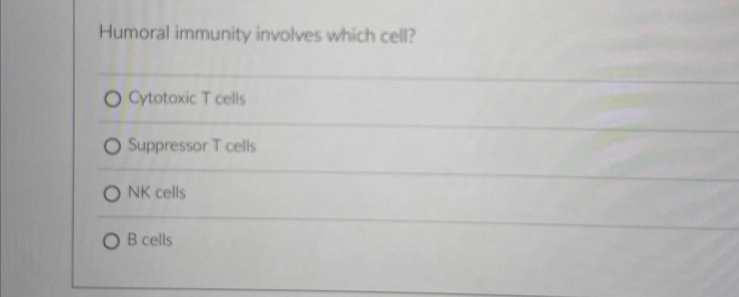 Solved Humoral immunity involves which cell?Cytotoxic T | Chegg.com