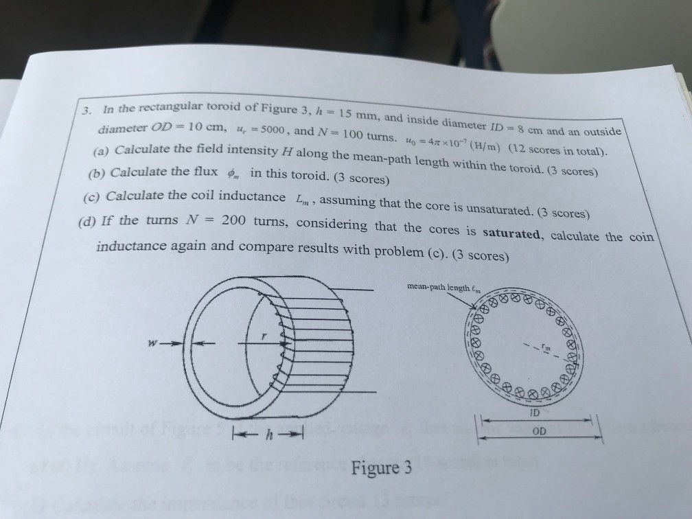 Solved 3. In the rectangular toroid of Figure 3, h – 15 mm, | Chegg.com