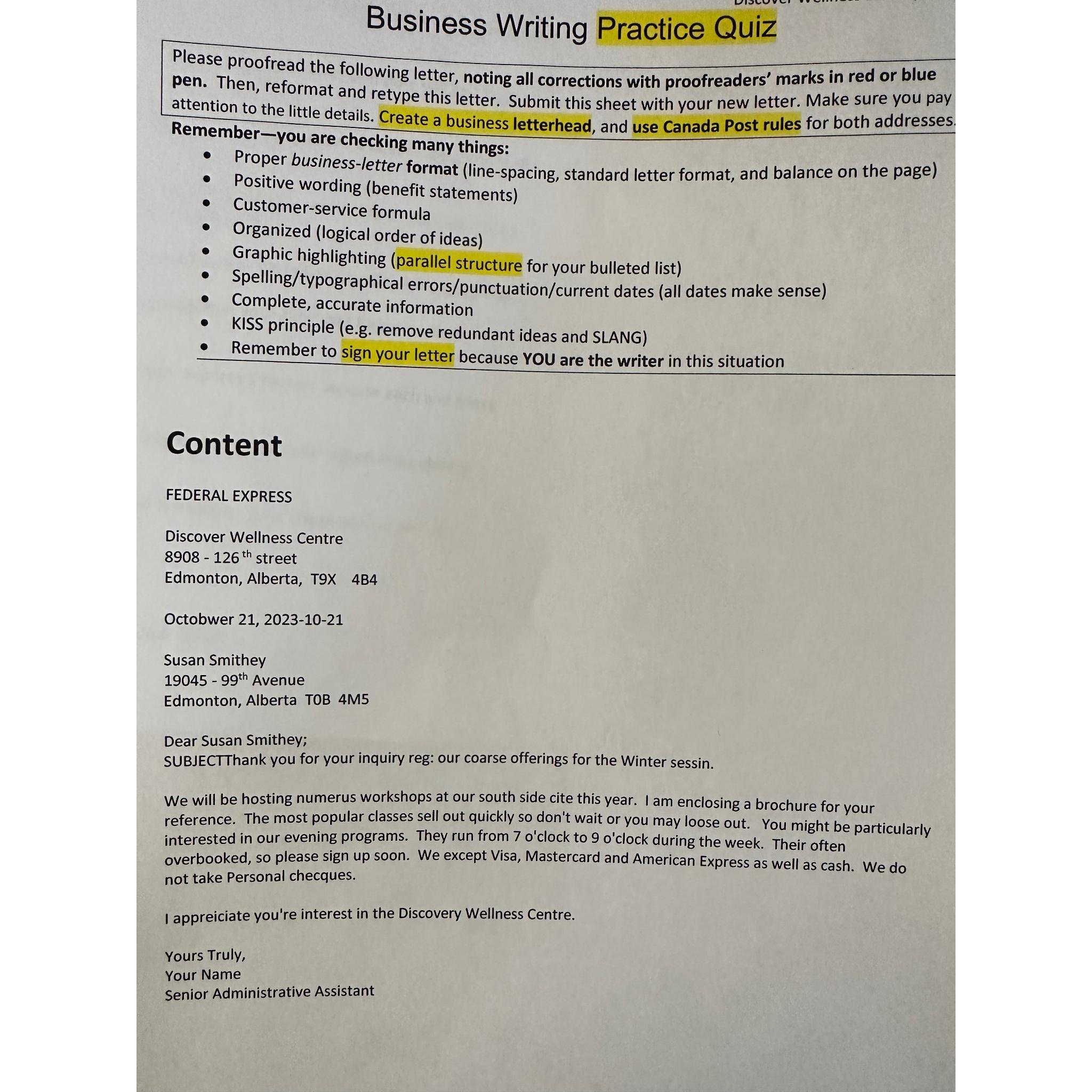 Solved Please answer: Business Writing Practice QuizPlease | Chegg.com