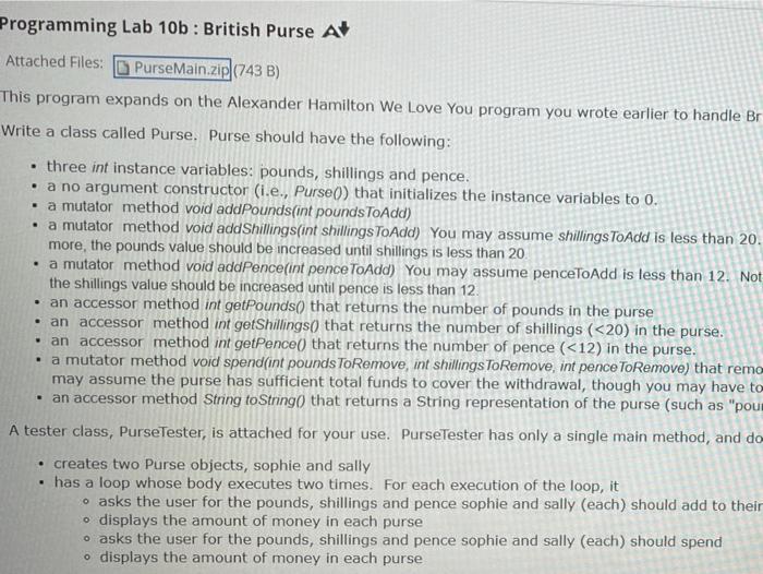 Solved Programming Lab 10b: British Purse A Attached Files: | Chegg.com