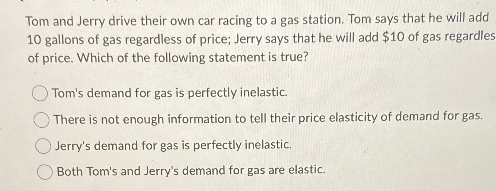 Solved Tom and Jerry drive their own car racing to a gas | Chegg.com