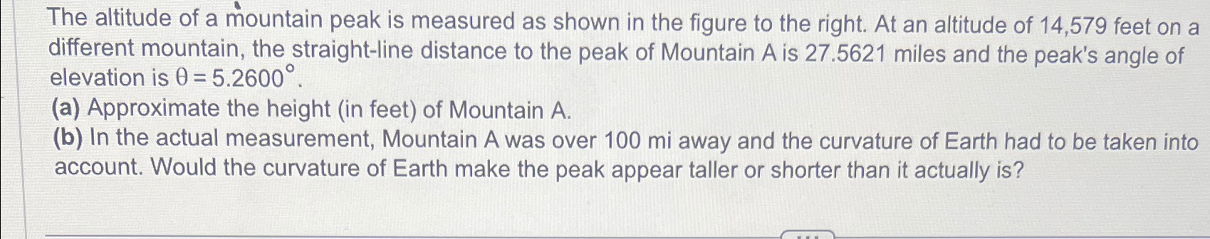Solved The altitude of a mountain peak is measured as shown | Chegg.com