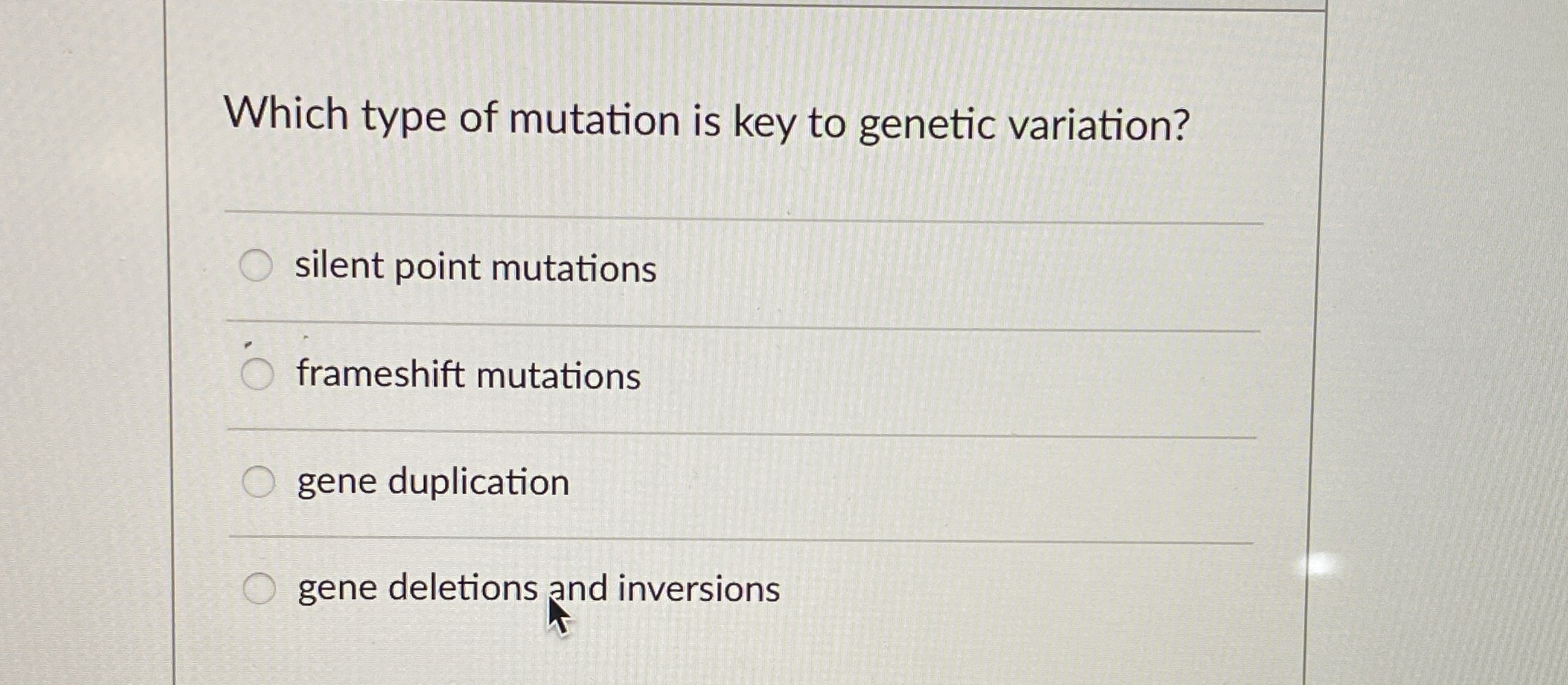 Solved Which type of mutation is key to genetic | Chegg.com