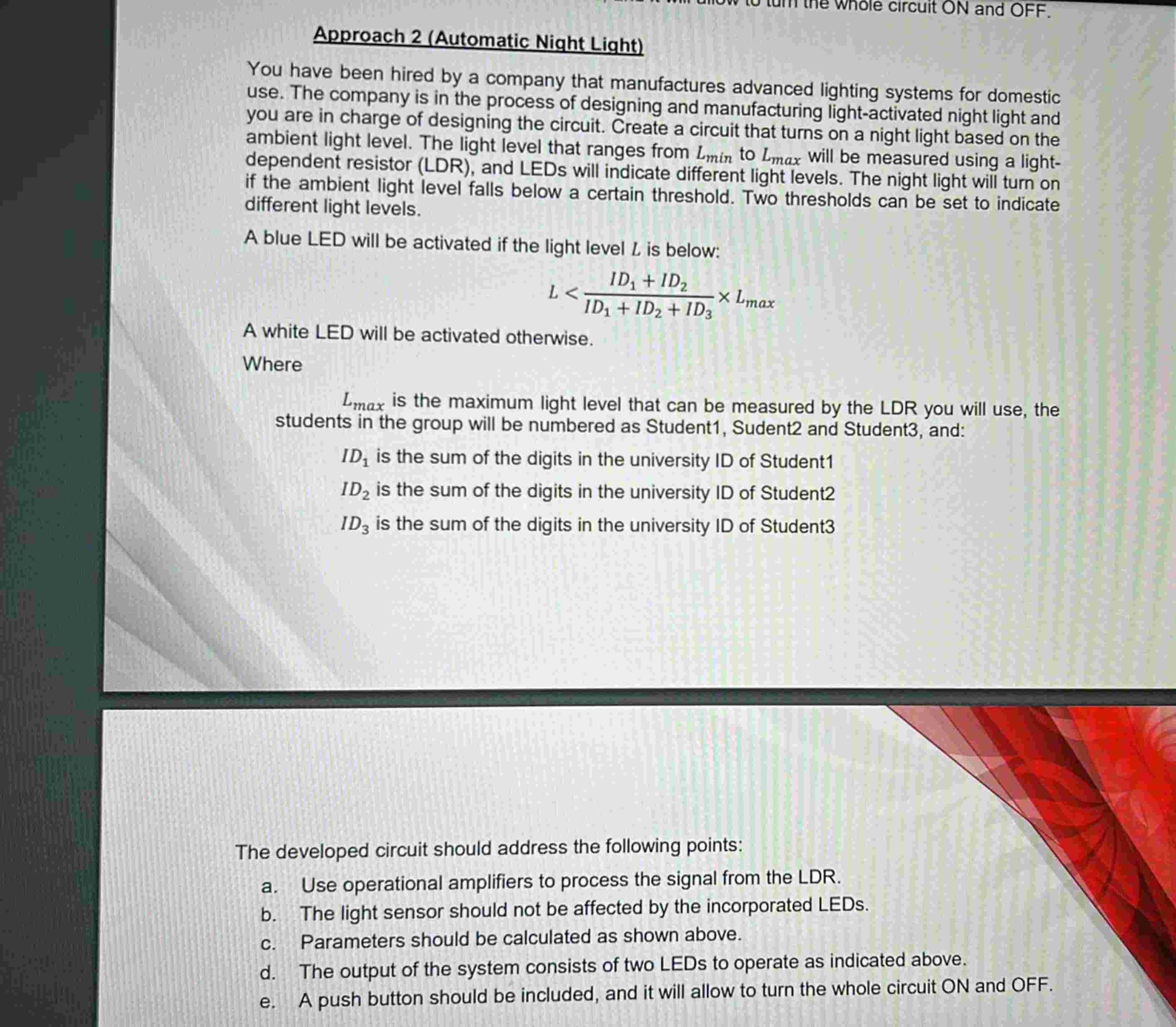 Solved The developed circuit should address the following | Chegg.com