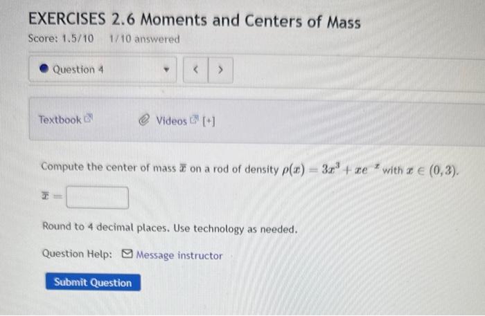 Solved EXERCISES 2.6 Moments and Centers of Mass Score: | Chegg.com