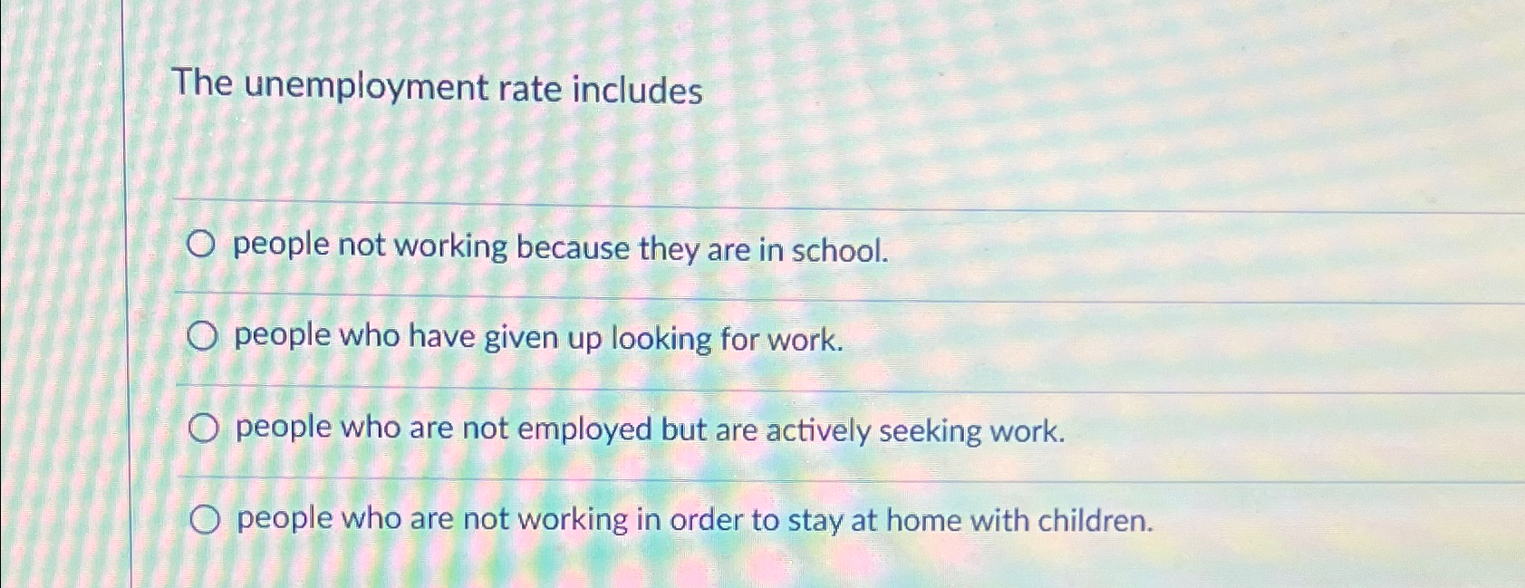 Solved The unemployment rate includespeople not working | Chegg.com