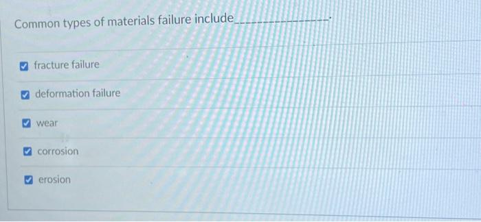 Solved Common types of materials failure include fracture | Chegg.com