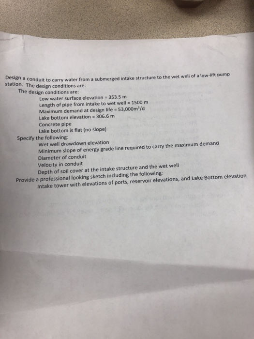Solved "a conduit to carry water from a submerged intake | Chegg.com