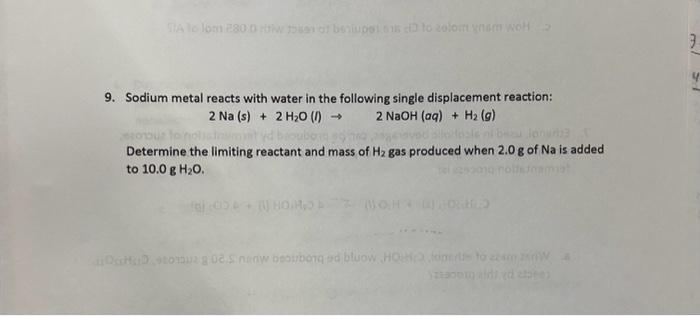 Solved Sodium metal reacts with water in the following | Chegg.com