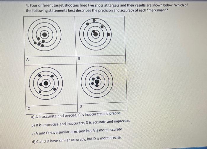 Solved 4. Four different target shooters fired five shots at | Chegg.com