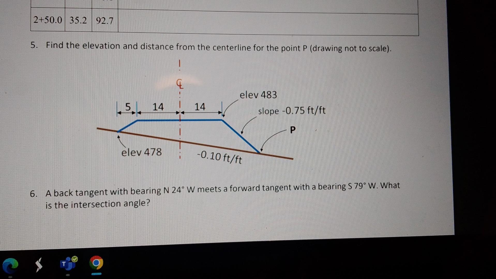 Solved 2+50.0 35.2 92.7 5. Find the elevation and distance | Chegg.com