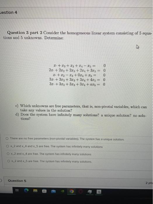 Solved Question 3 part 2 Consider the homogeneous linear | Chegg.com