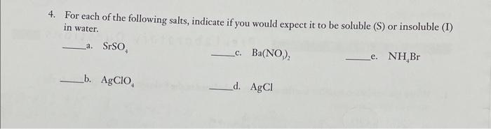 Solved 4. For each of the following salts, indicate if you | Chegg.com