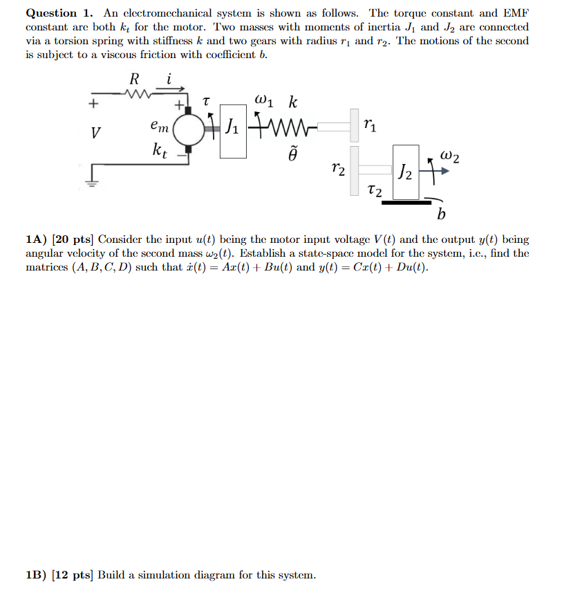 Solved Question 1. An ﻿electromechanical system is ﻿shown as | Chegg.com