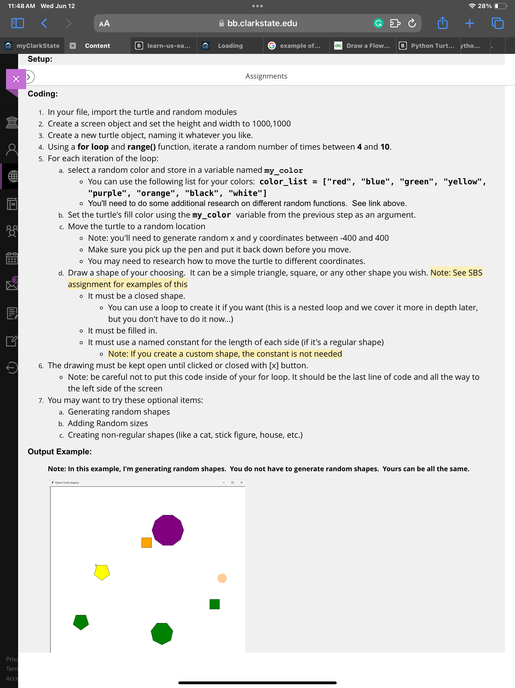 Solved Coding:In your file, import the turtle and random | Chegg.com