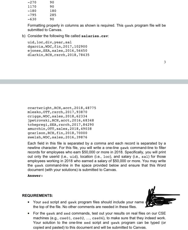 Using gawk a) Consider a list of angles in degrees, | Chegg.com