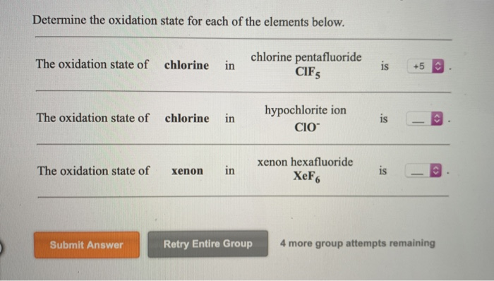 Solved Determine the oxidation state for each of the | Chegg.com