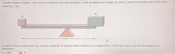 Solved Consider a beam of length L with a fulcrum x feet | Chegg.com