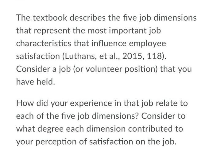 Solved The textbook describes the five job dimensions that | Chegg.com