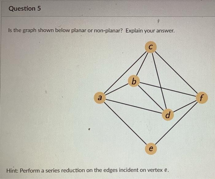 Solved Question 5 Is the graph shown below planar or | Chegg.com