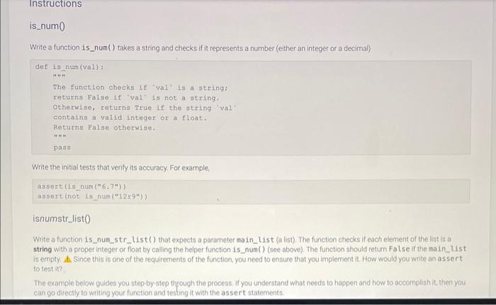 Solved Write a function is_num_str_List () that expects a | Chegg.com