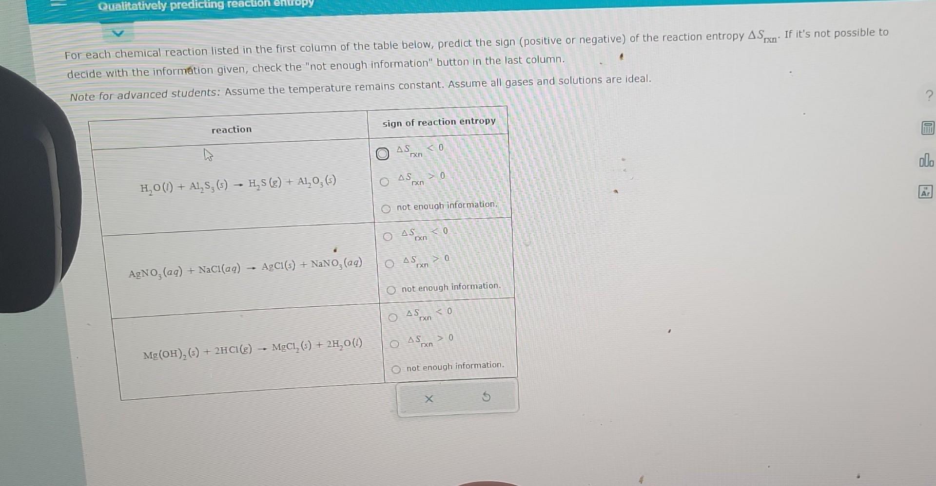 Solved For each chemical reaction listed in the first column | Chegg.com