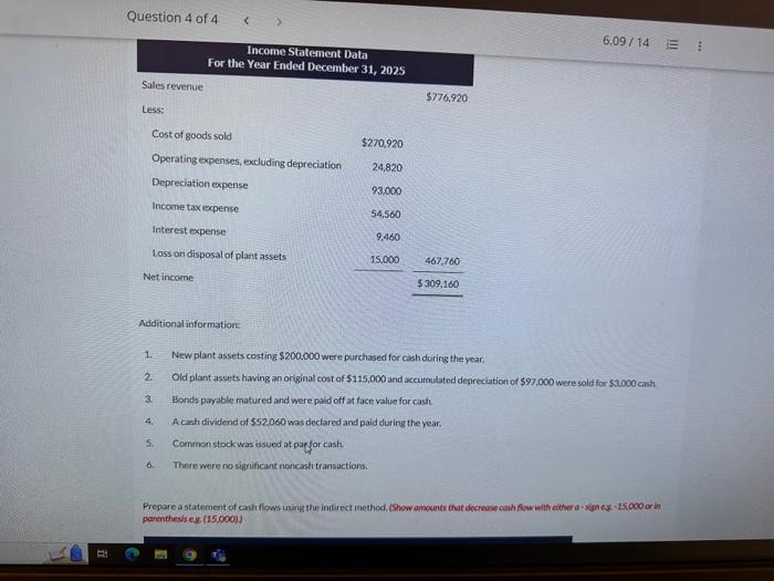 Solved Question 4 of 4 6,09/14 Additionalinformation: 1. New | Chegg.com