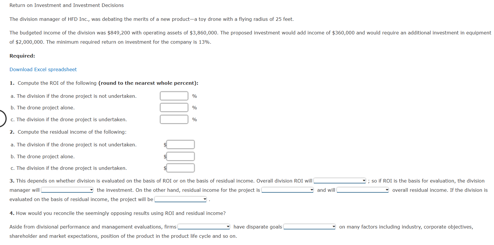 Solved Return on Investment and Investment DecisionsThe | Chegg.com