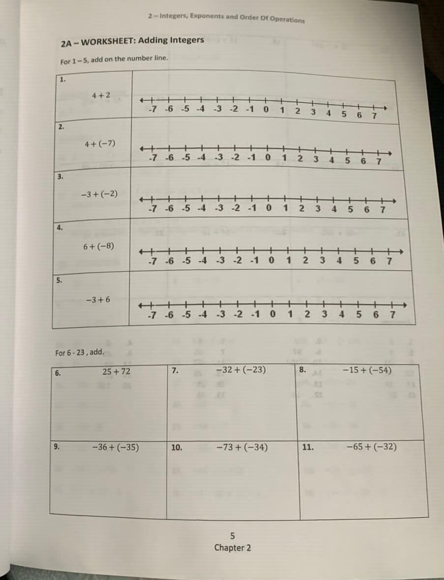 Solved 2 - Integers, Exponents and Order of Operations | Chegg.com